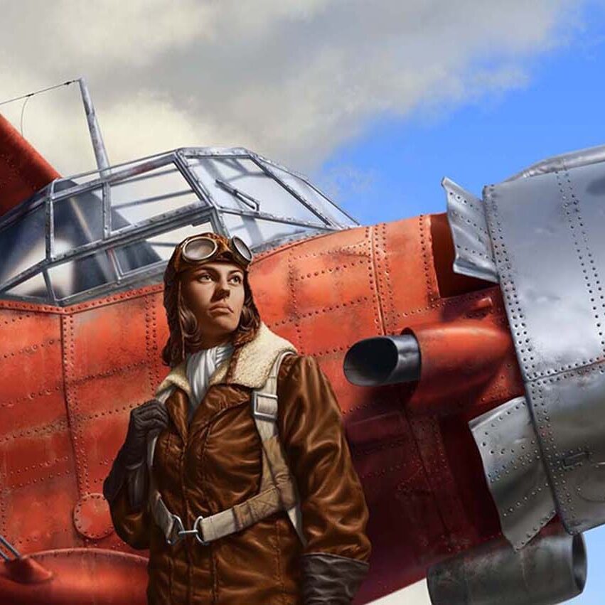 aviator_pilot_woman_vintage_bomber_jacket_painting_illustration_rene ...